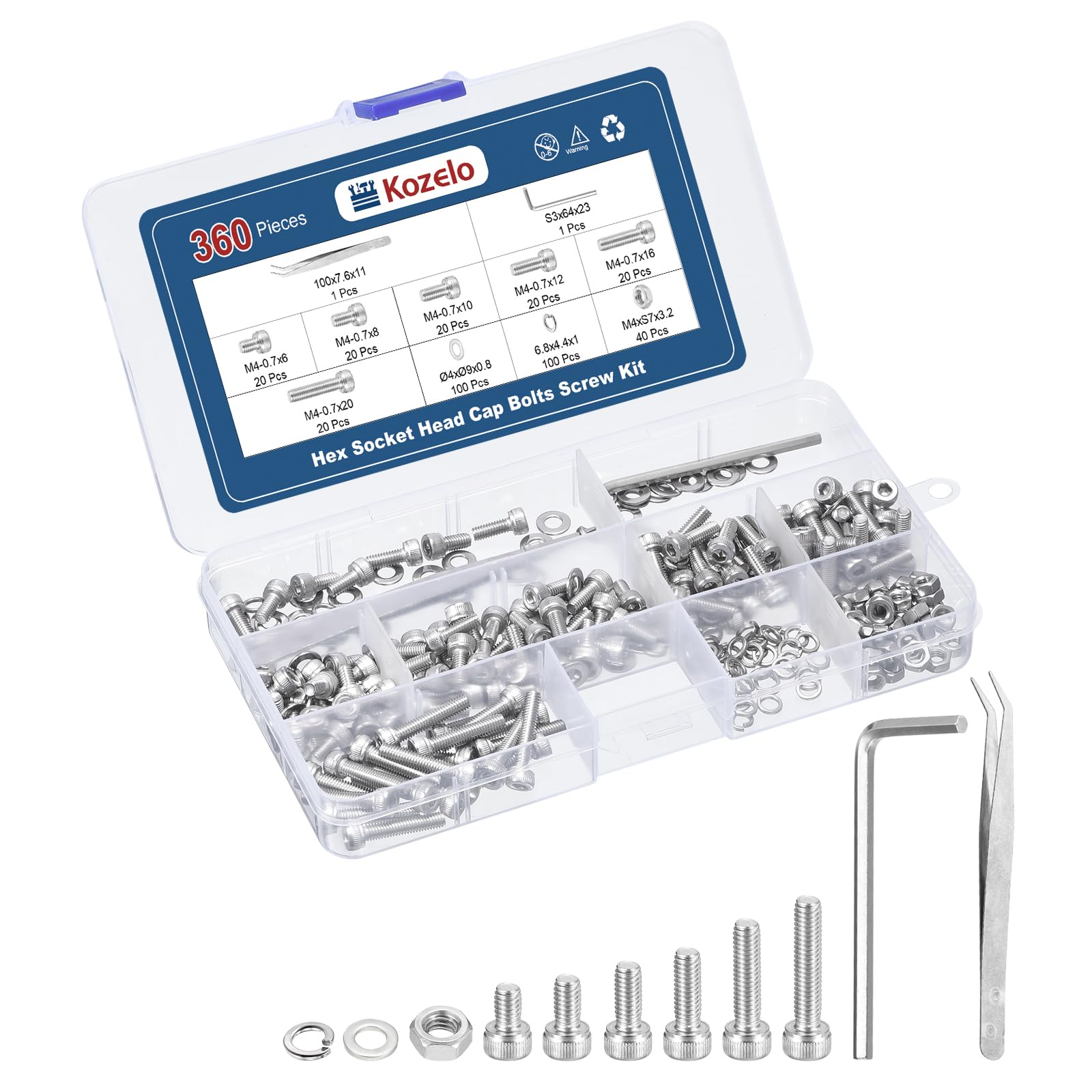 Kozelo 360pcs M4 Socket Head Cap Screws Bolts Nuts Assortment Kit ...