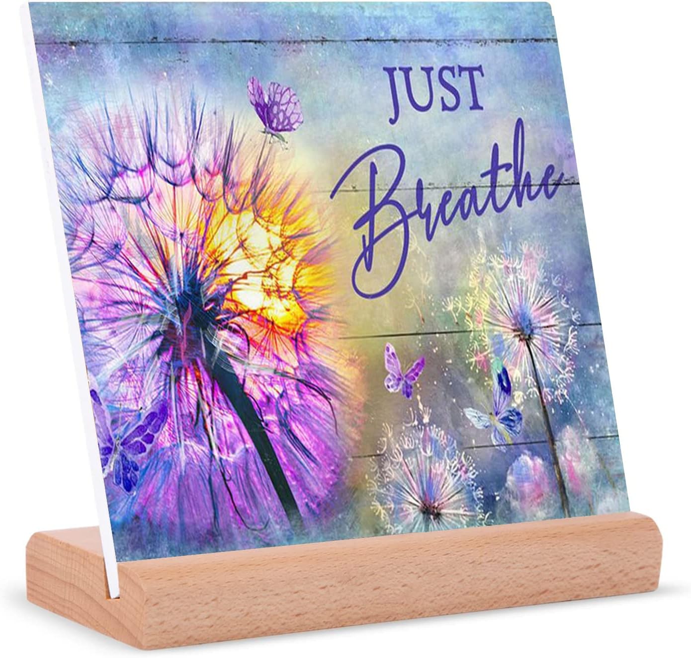 Amazon.com : Dandelion and Butterflies Just Breathe Ceramic Table ...