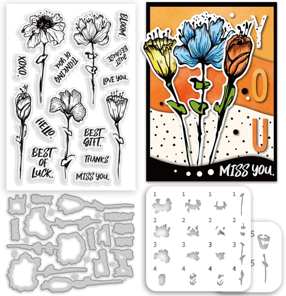 Amazon.com: INFUNLY 4pcs/Set Abstract Flowers Stamp and Die Layered ...