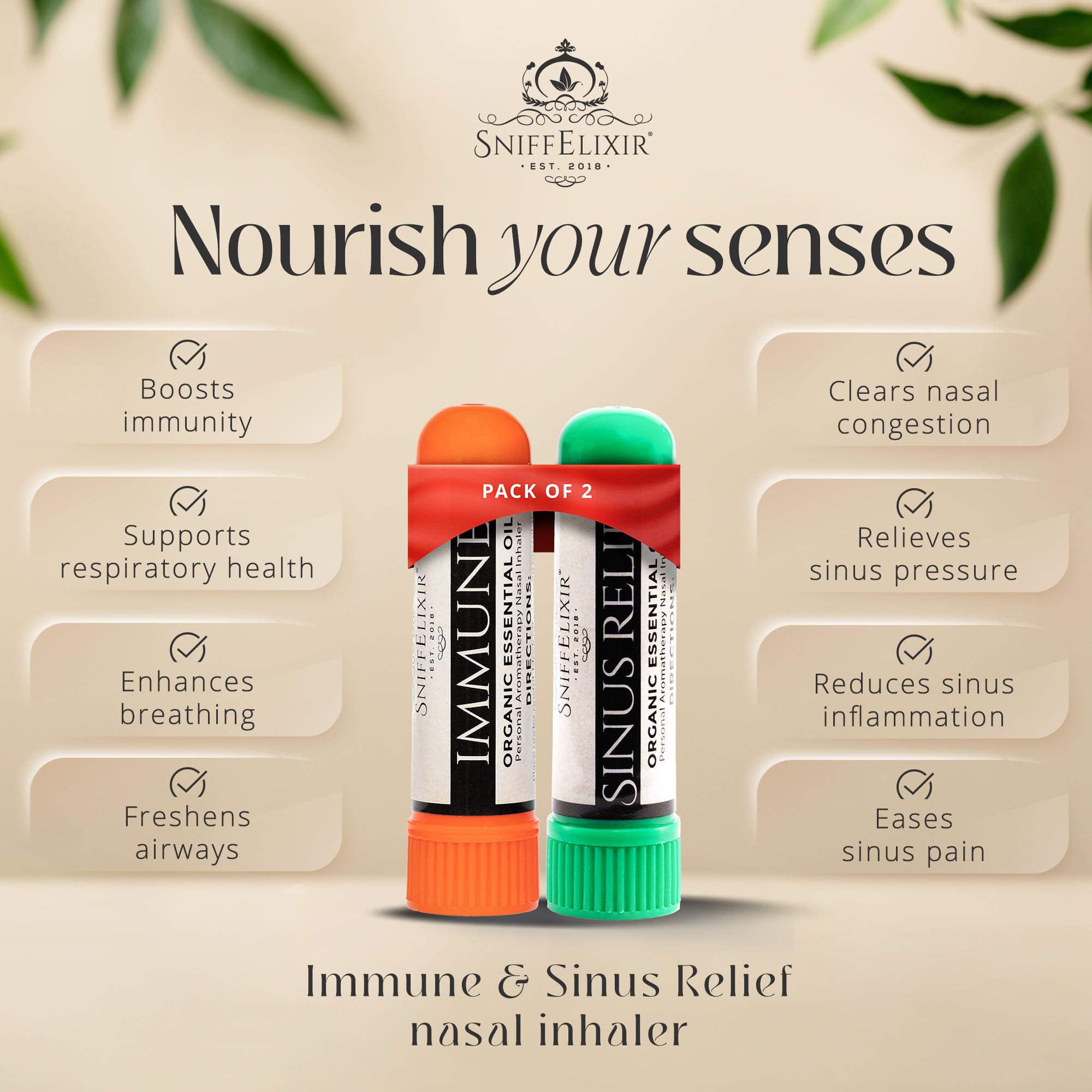 Snapklik.com : SniffElixir 2 Pack Immune Nasal Stick + Sinus Nasal Inhalers Essential Oil ...