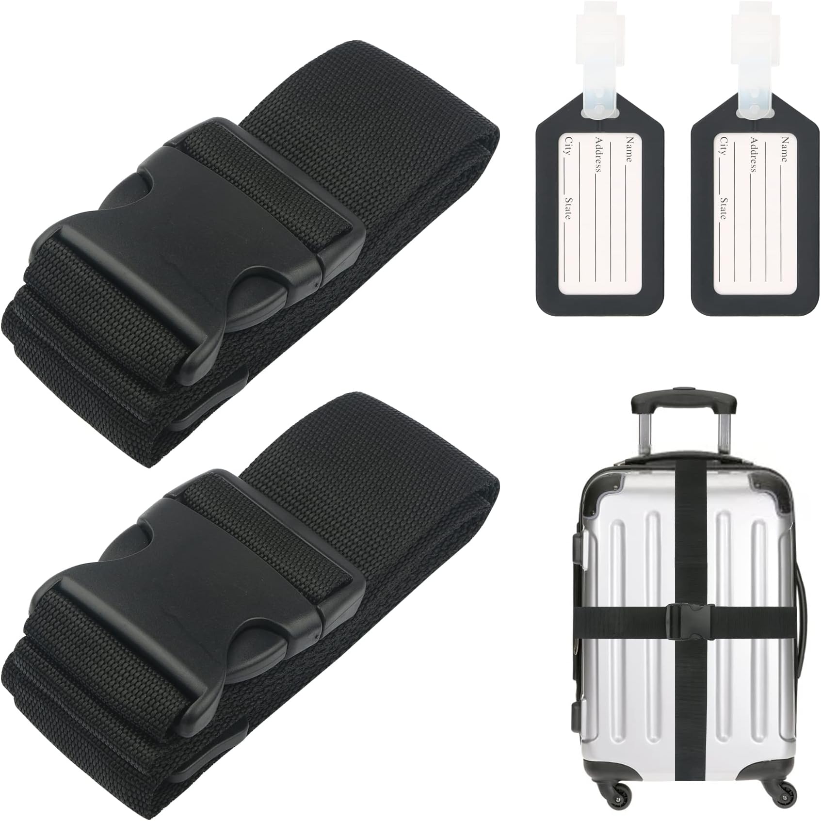 RFWIN Luggage Straps (2 Pack Black) - 5cm Wide, 100-188cm Adjustable ...