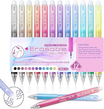 Amazon.com: Anelueeoo Erasable Gel Pen 12 Colors, Retractable Clicker 0 ...