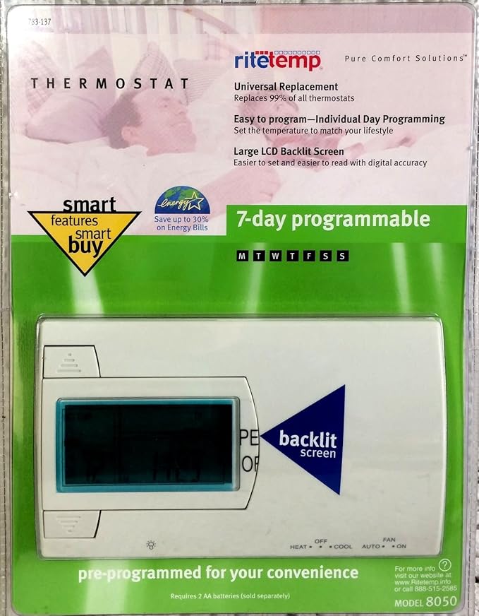 Ritetemp Programmable Thermostat, Model 8050 - Amazon.com