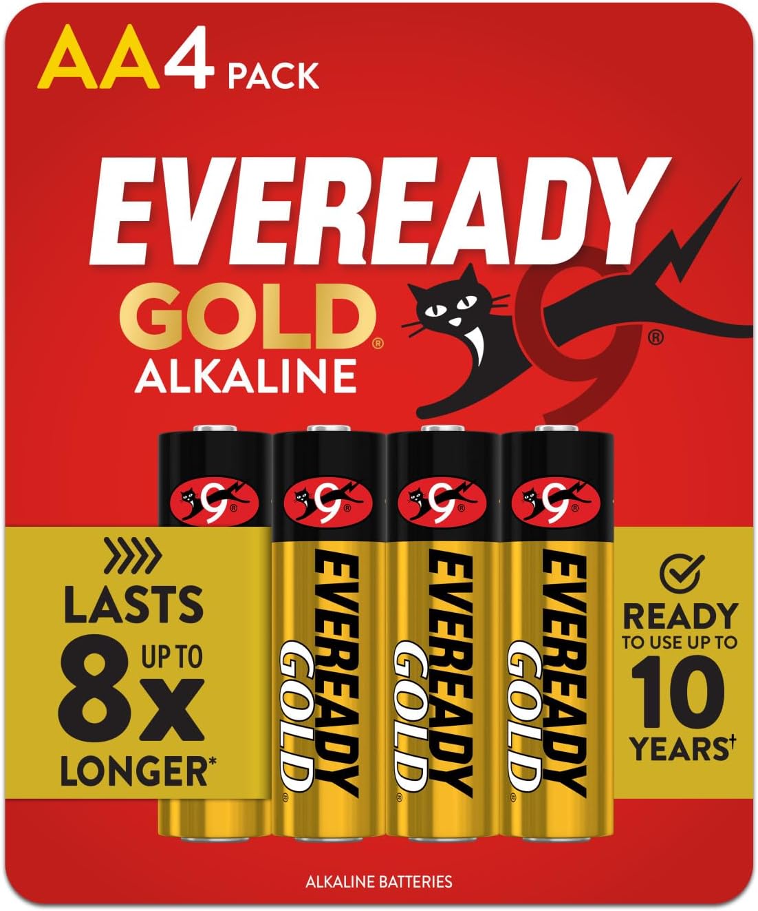Amazon.com: Eveready Gold Alkaline Batteries AA, 4-Count : Energizer ...
