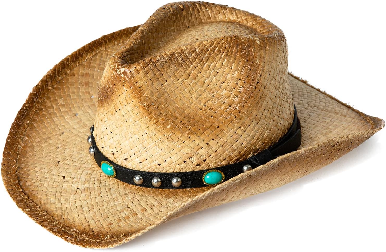 Comhats Western Style Round Cowboy Straw Hat Ladies Fedora Chin Cord ...