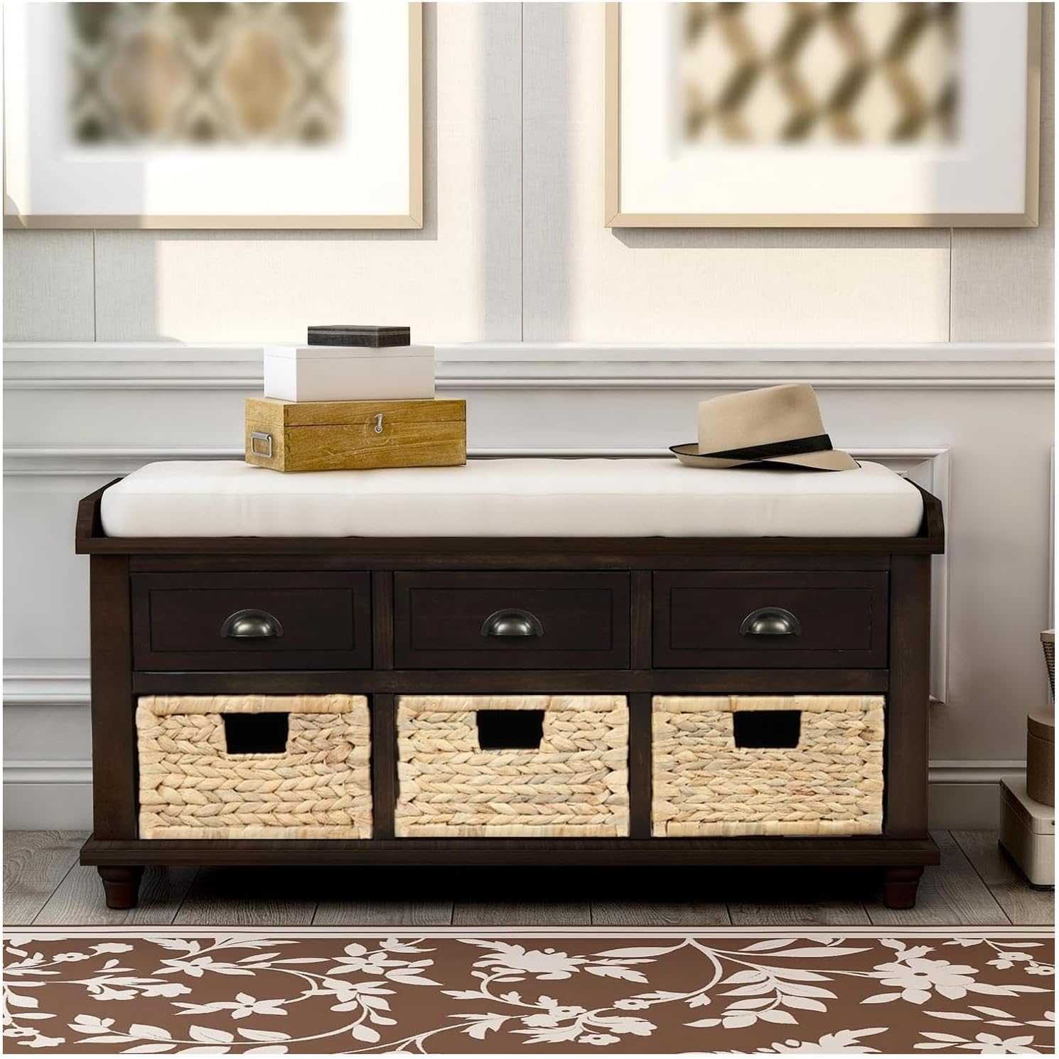 Amazon.com: GOCAPTAIN Rustic Wooden Storage Bench with Drawers and ...