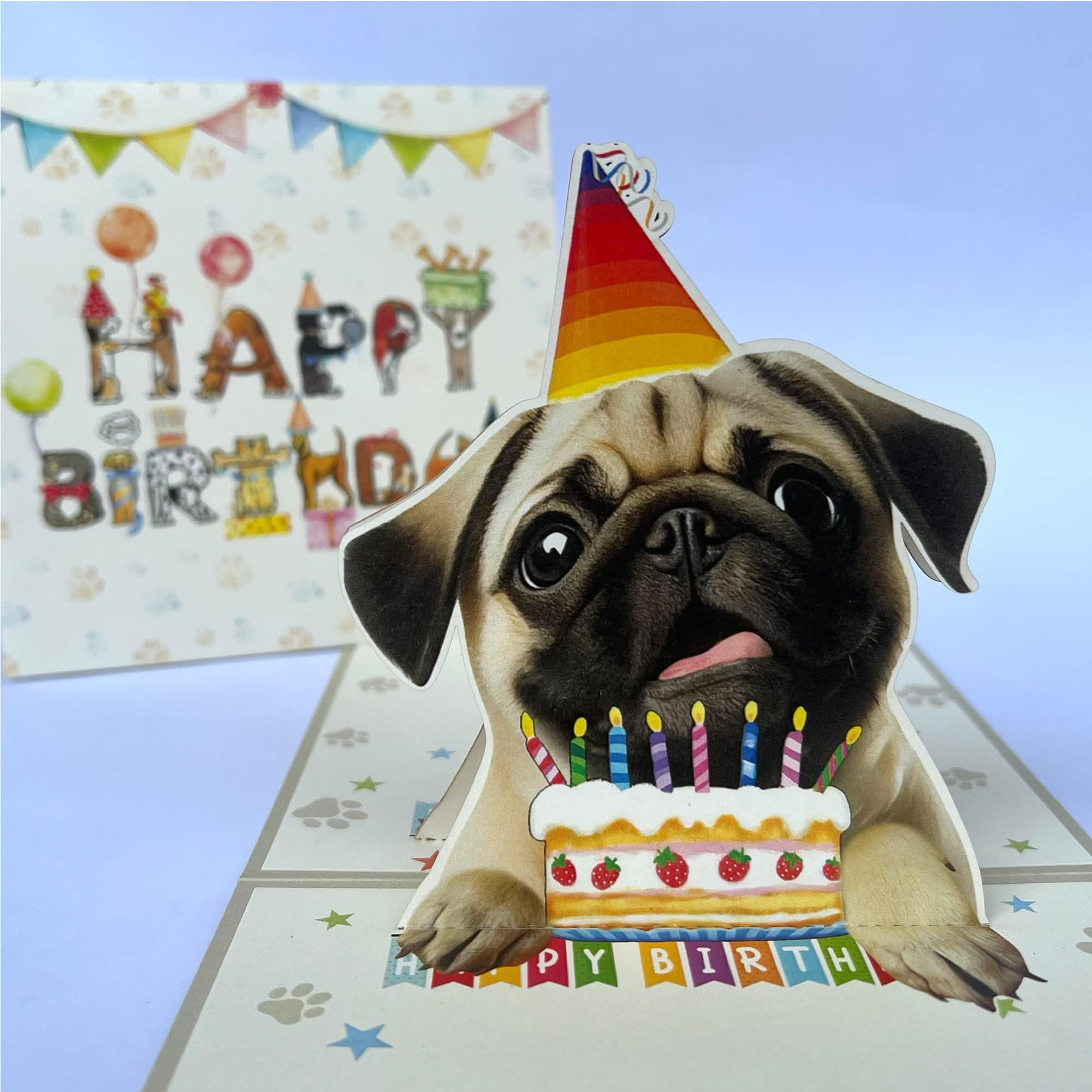 PugDog 3D Pop-Up Dog Birthday Card - Cute Pug Dog with Cake Celebration ...