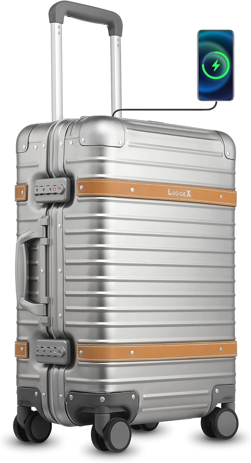 Amazon.com | LUGGEX All Aluminum Carry On Luggage with USB Port - Hard ...