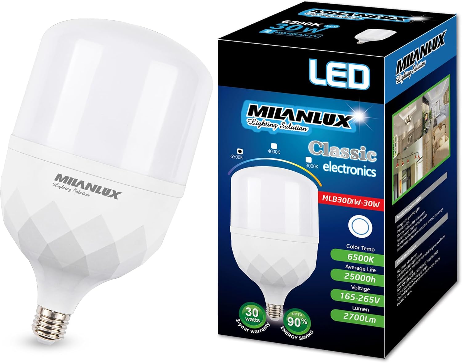 MILANLUX LED Bulb, Non-Dimmable, 2700 Lumen, Day-Light White (6500 ...