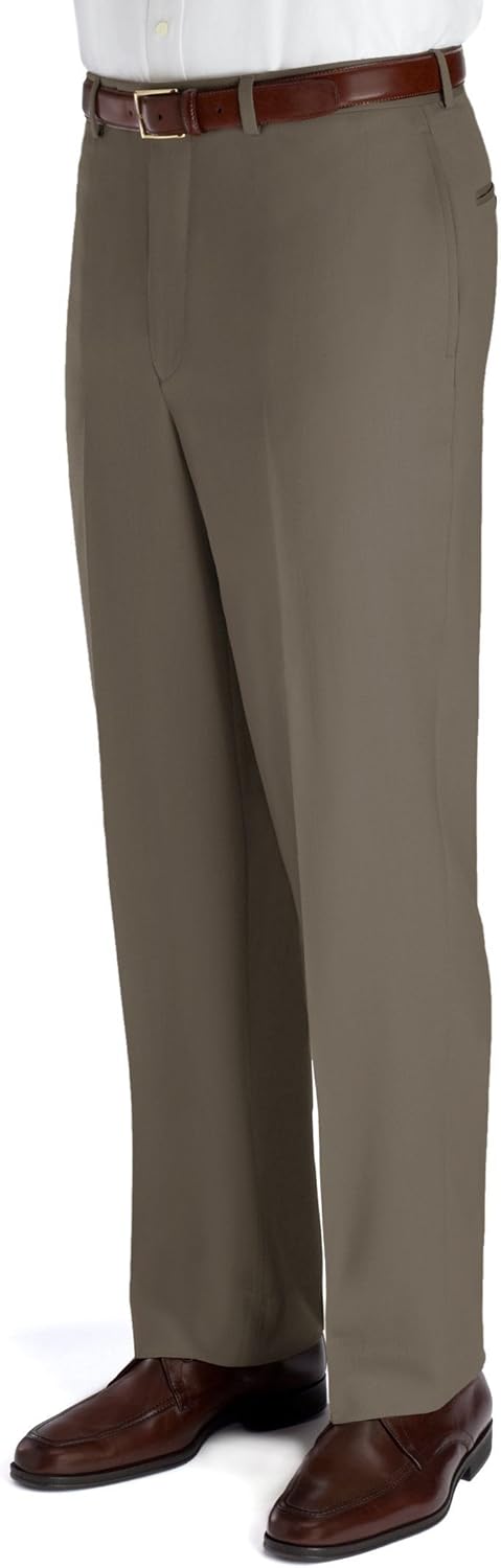 Executive Wool Gabardine Plain Front Trouser (TAUPE, 38 REGULAR) at ...