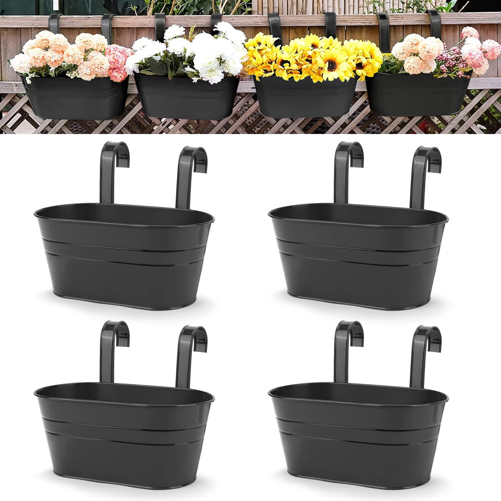 Amazon.com: Tessco 8 Pcs Balcony Planters Railing Hanging Metal Iron ...