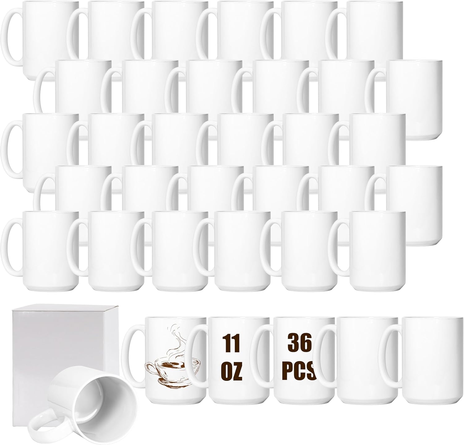 Amazon.com: 36Pack Sublimation Coffee Mugs with Handle Bulk, 11OZ ...