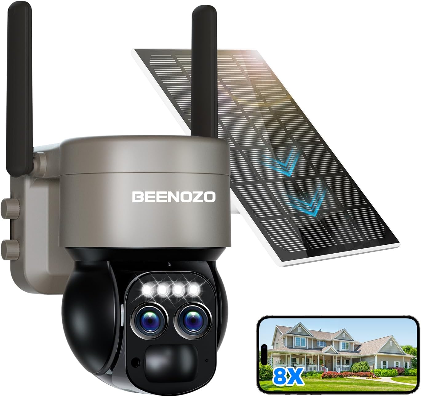 BEENOZO 8X Zoom 4K Telecamera Wi-Fi Esterno Senza Fili Solare 360° PTZ ...