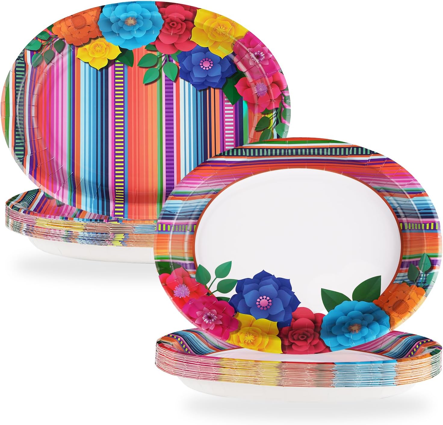 Amazon.com: 100 PCS Mexican Serape Fiesta Oval Paper Plates 11" Large ...