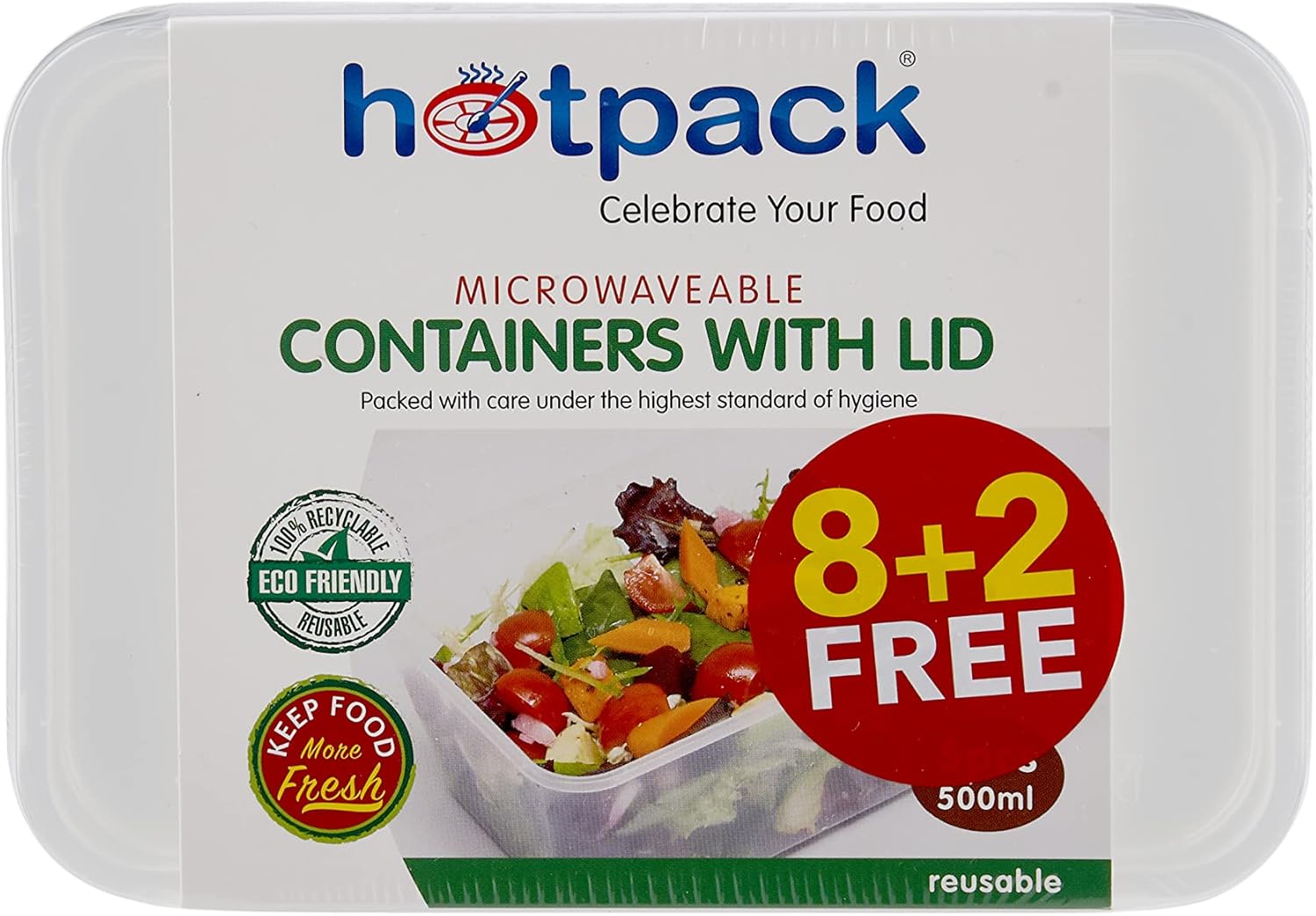 Hotpack Microwavable Container with Lid Rectangular 500ml 8+2 : Buy Online at Best Price in KSA ...