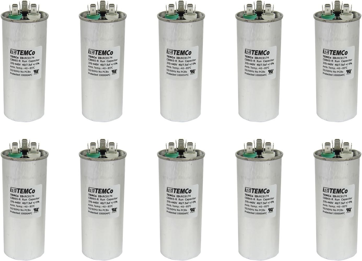 Amazon.com: 10 Pack TEMCo 40+7.5 uF Dual Run Capacitor CBB65, 40/7.5 MFD, 370-440V, Round, 50 ...
