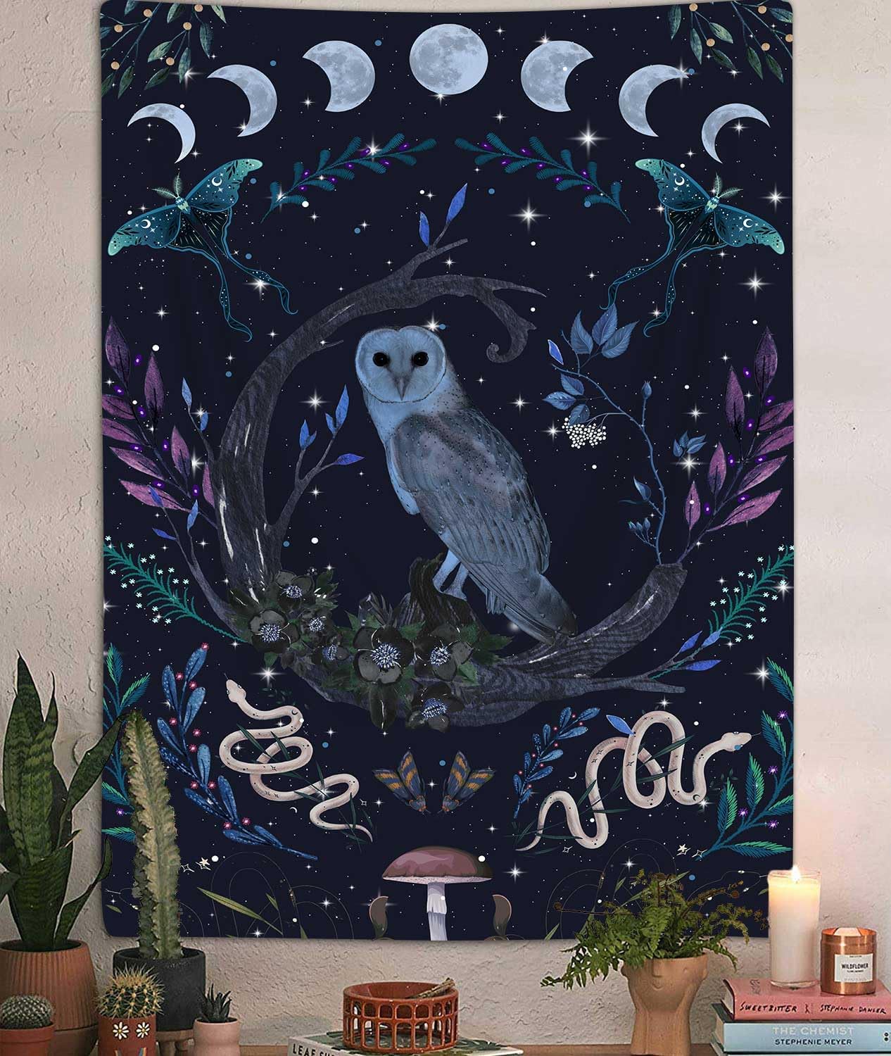 Amazon.com: Witchy Owl Vertical Tapestry Aesthetic, Trippy Moth Snake ...