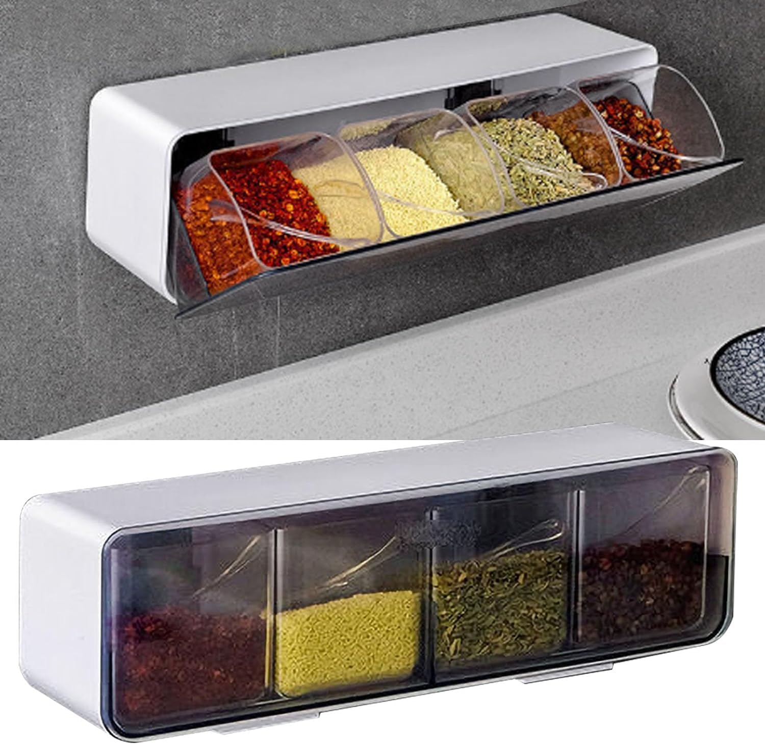 Buy ESTAMINE Wall Mounted Spice Storage Box With Spoon For Kitchen ...