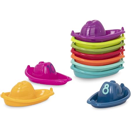 Amazon.com: Boon FLEET Toddler Bath Tub Water Stacking Boat Toy Set for ...