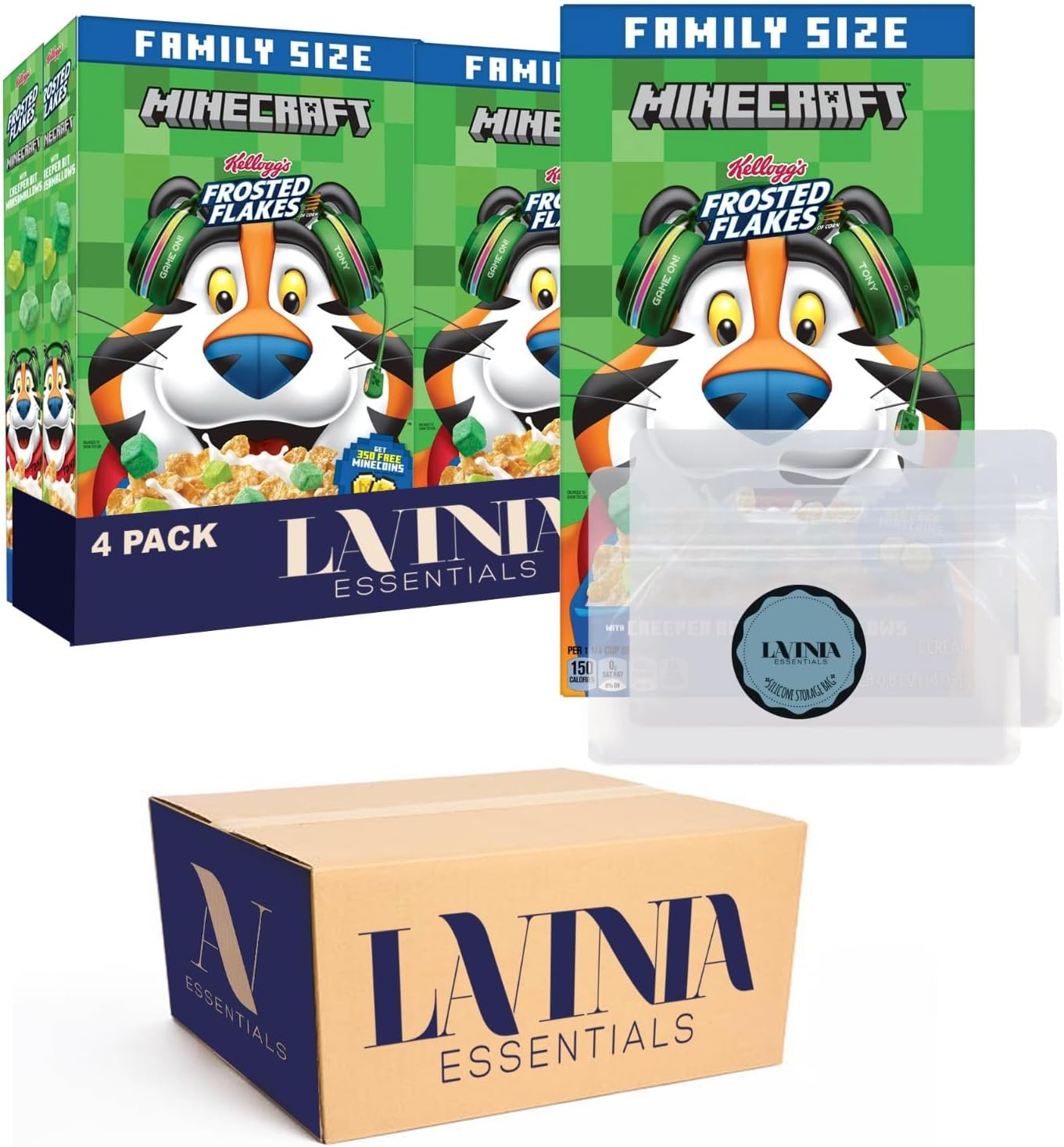 Amazon.com: Kellogg's 4-Pack of Minecraft Original Frosted Flakes with ...