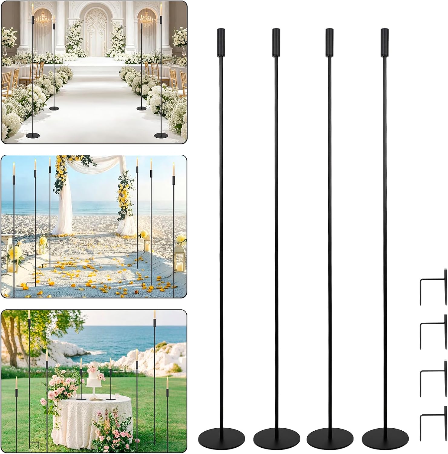 Amazon.com: 4Pcs Adjustable Black Metal Candle Holders, 2-in-1 Floor ...