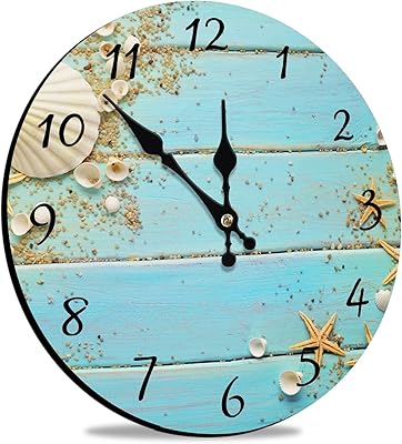 Amazon.com: Abucaky sea Shells Wooden Board Background Wall Clock ...