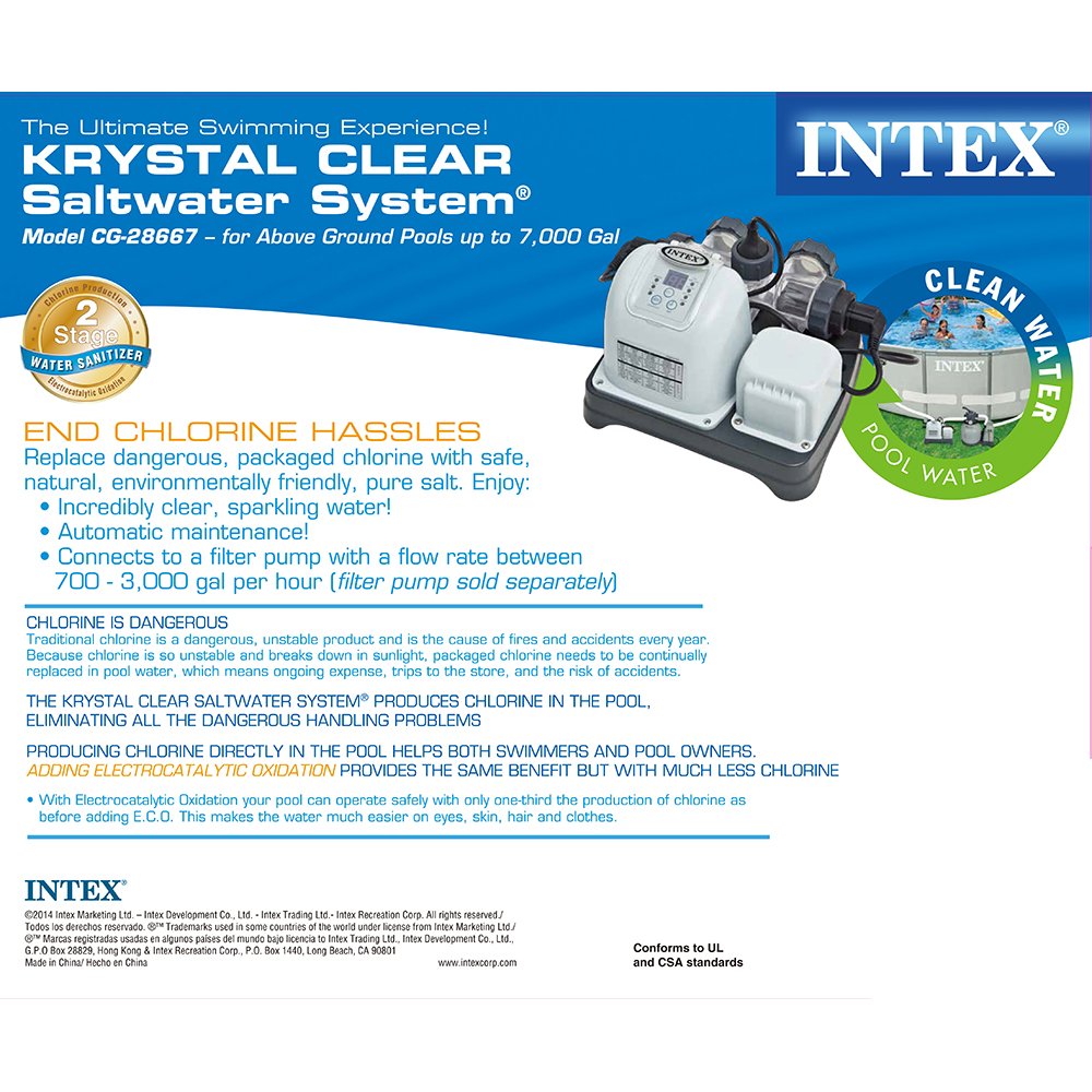 Intex Krystal Clear Saltwater System with E.C.O. (Electrocatalytic ...