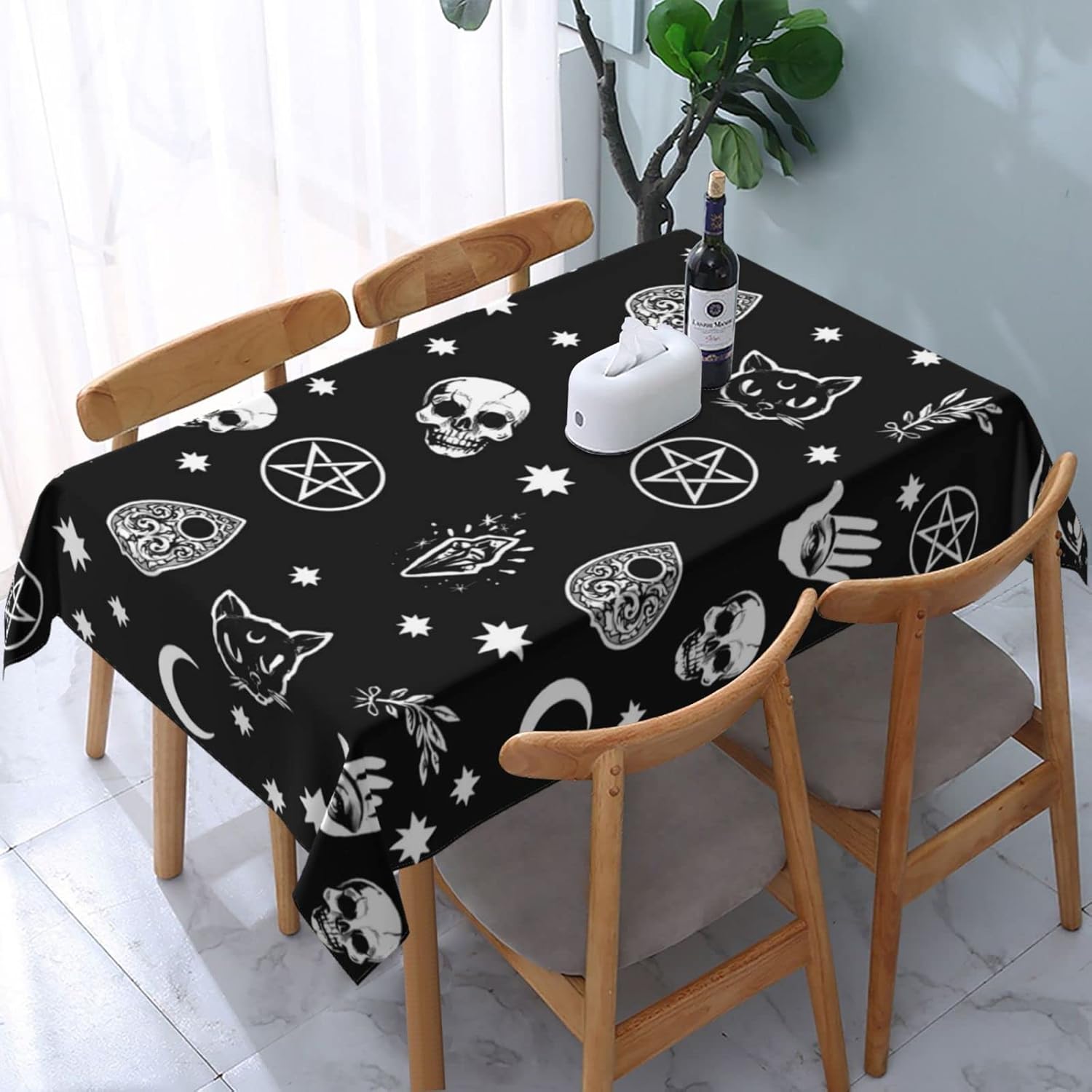 Amazon.com: OPMLISIR Horror Rectangle Tablecloth,Gothic Moon Cat Skull ...