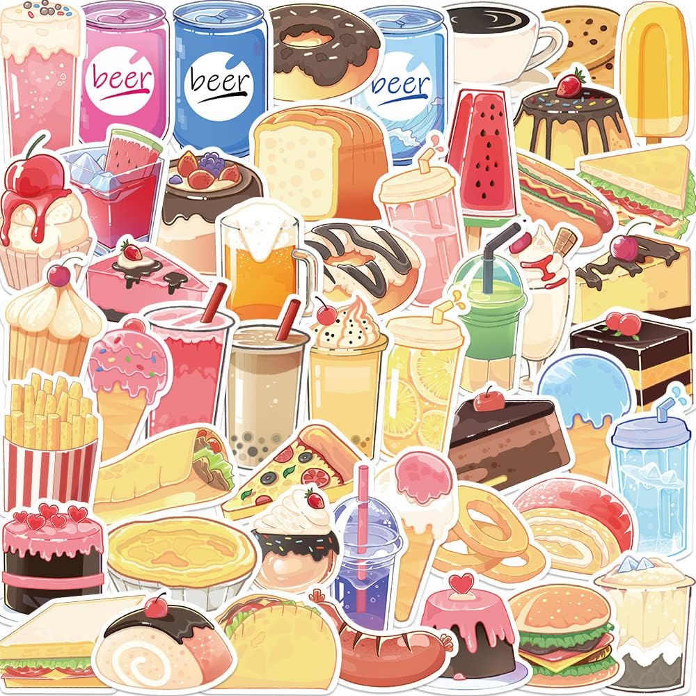 50PCS Stickers for Lovely Food,Cute Food Stickers,Teens Boys and Girls ...