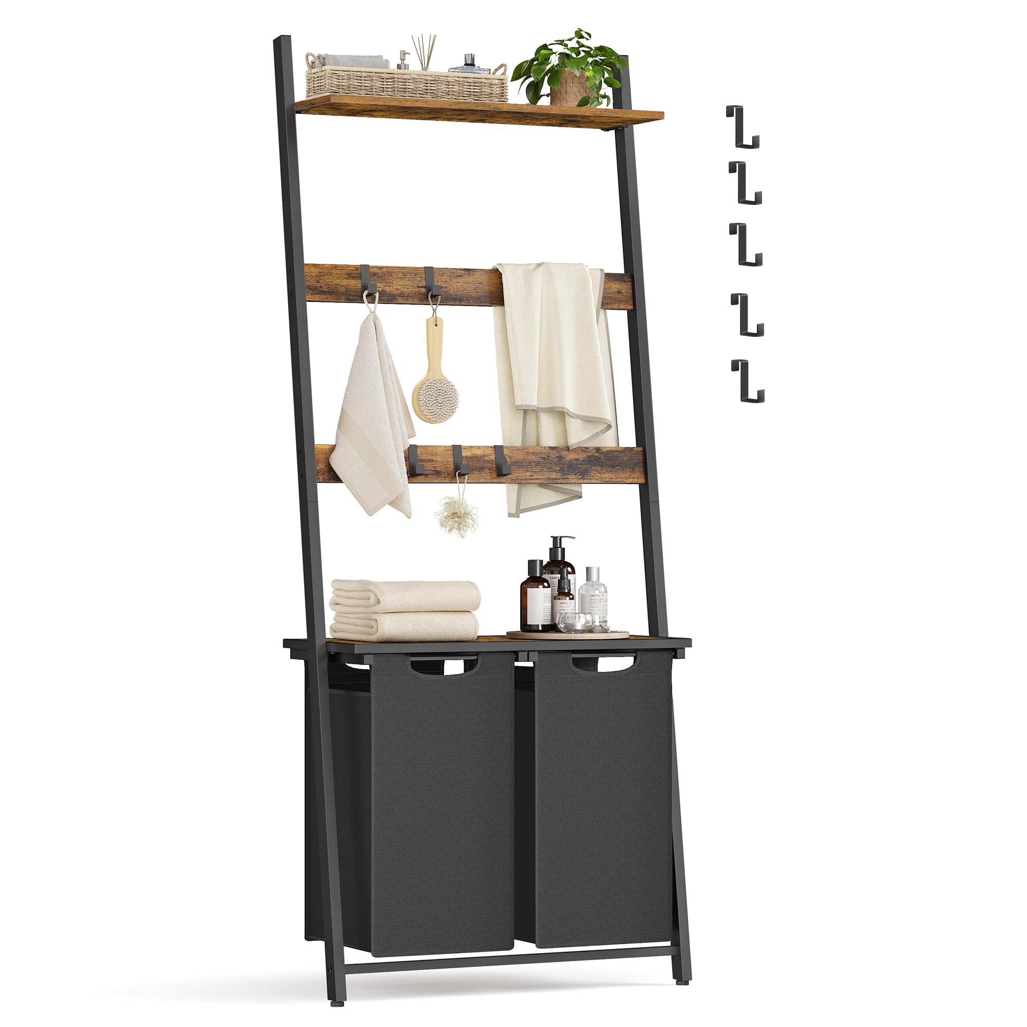 VASAGLE Laundry Basket, 2-Section Laundry Hamper with Blanket Ladder ...