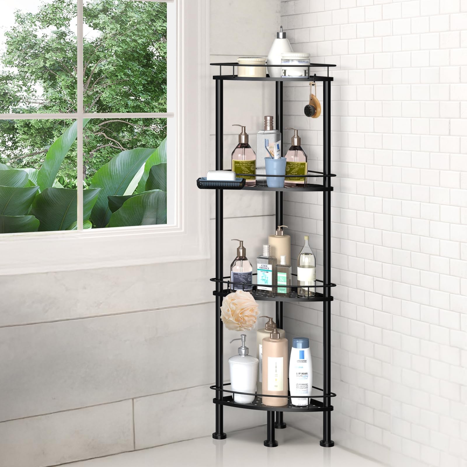 Amazon.com: oyenbboi Shower Caddy Corner Rustproof 4 Tier Adjustable 34 ...