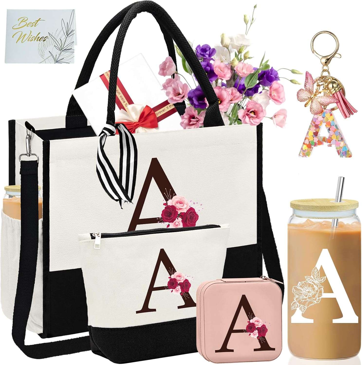 Amazon.com | AiHeart Birthday Gifts for Women,Initial Canvas Tote Bag ...