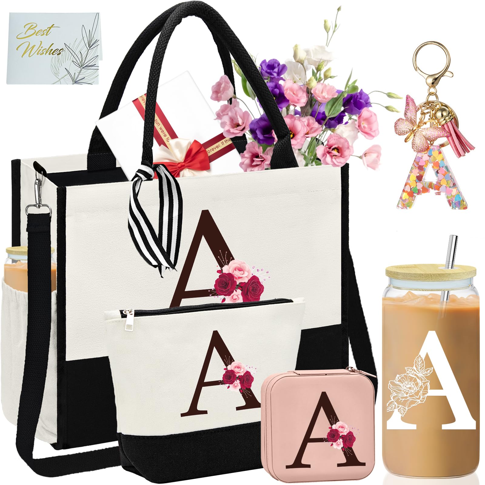 Amazon.com | AiHeart Birthday Gifts for Women,Initial Canvas Tote Bag ...