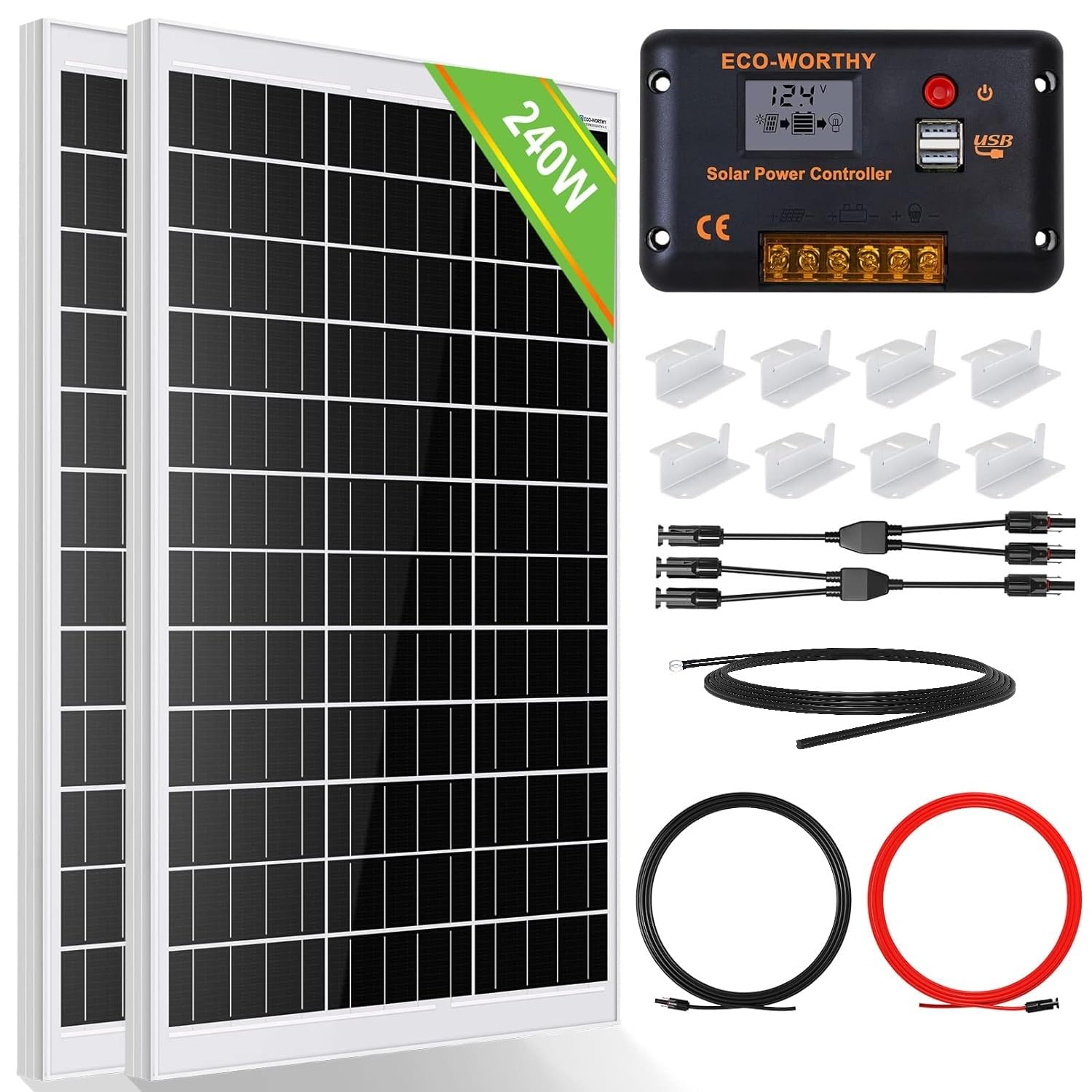 ECO-WORTHY 240 Watt Solar Panel Kit, Off-Grid System: 2pcs 120W ...