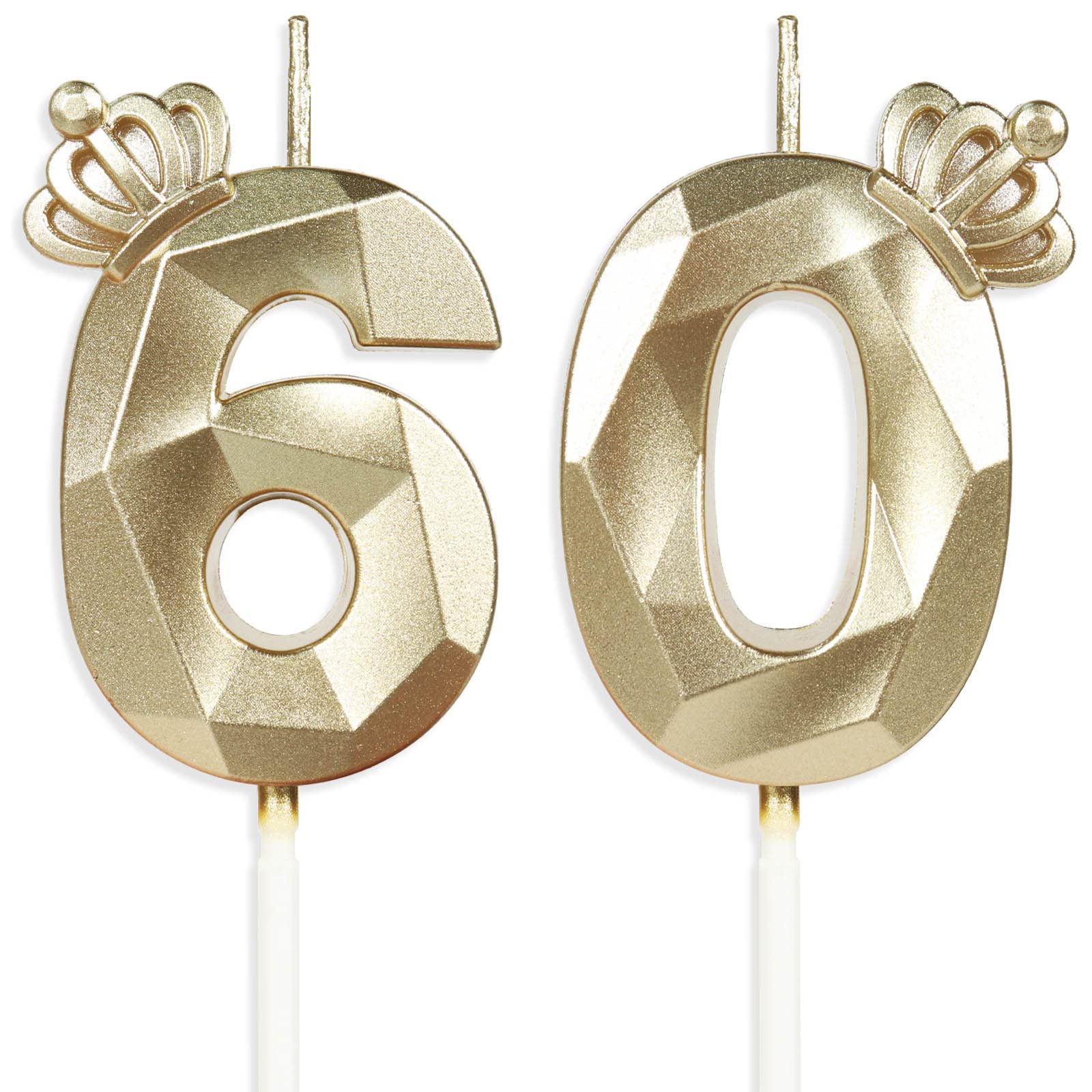Amazon.com: Number 60 Candles with Crown, 60th Birthday Candles, Gold ...