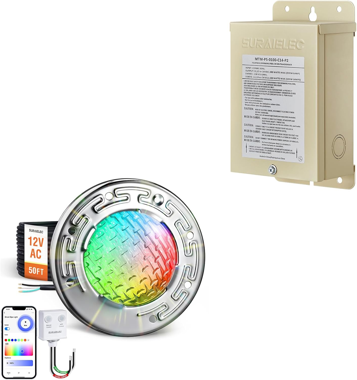 Amazon.com : SURAIELEC 6 Inch LED Spa Light and 100W Pool Light ...