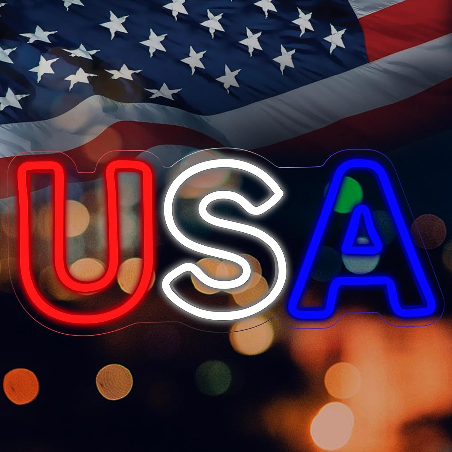 USA Neon Sign for Wall Decor,15.7"×6.7",Dimmable USB Powered Led Neon ...