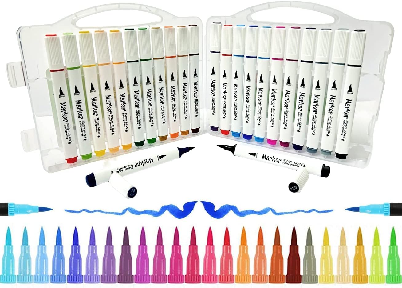 Qatalitic Dual Tip Brush Pens - 24 Color Felt Tip Pen Set With ...