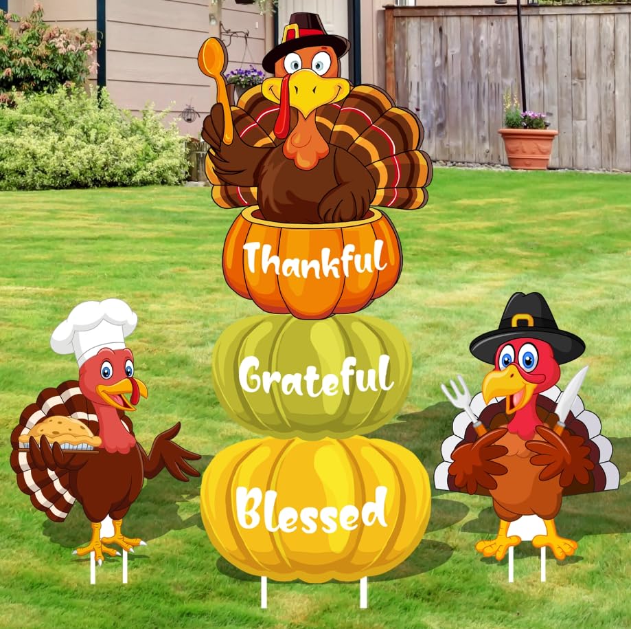 Amazon.com : GreenPine Thanksgiving Yard Signs Turkey Pumpkin Fall Yard ...