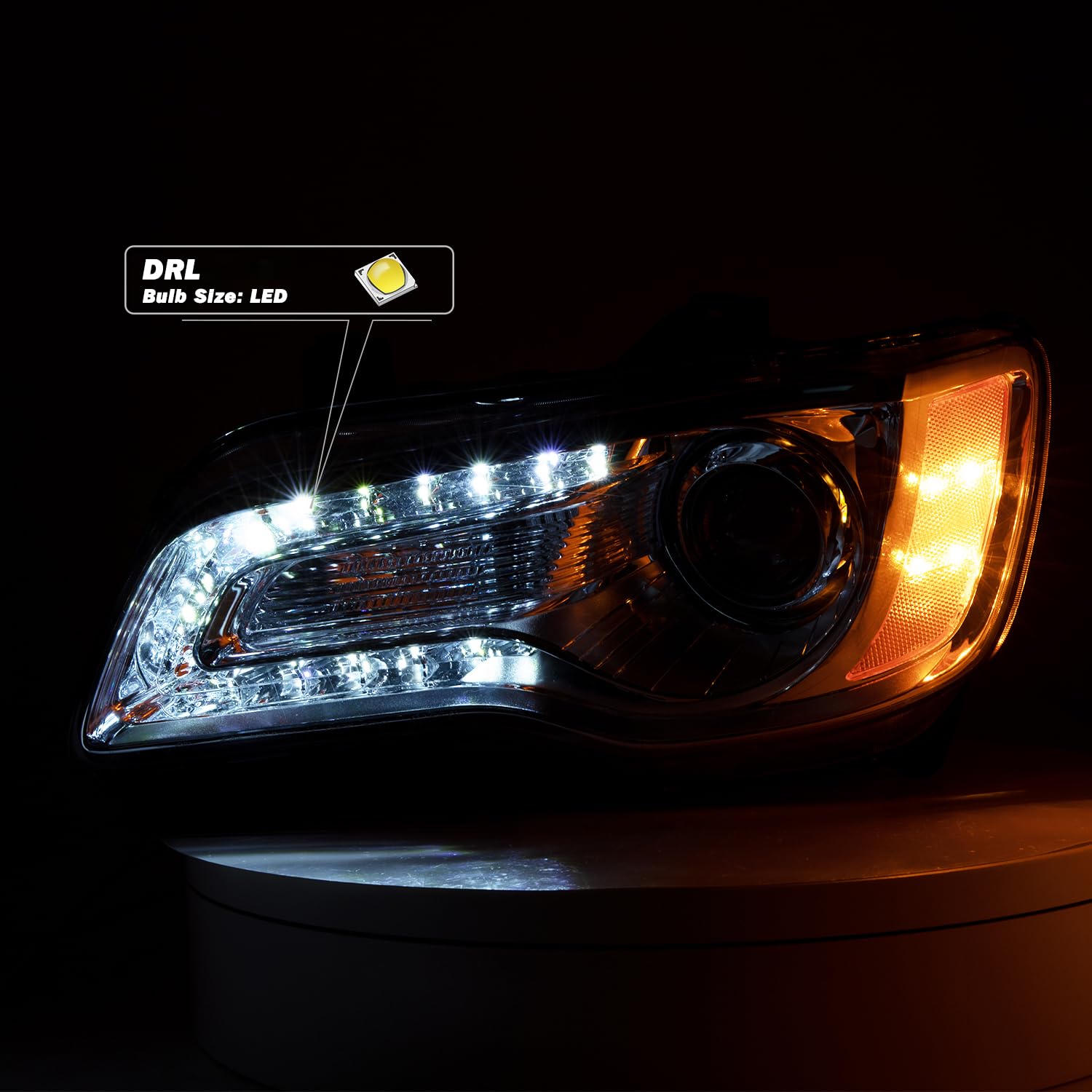 SOCKIR LED DRL Headlight Assembly Fit for 2011-2014 Chrysler 300 Angel Eye Projector Halogen ...