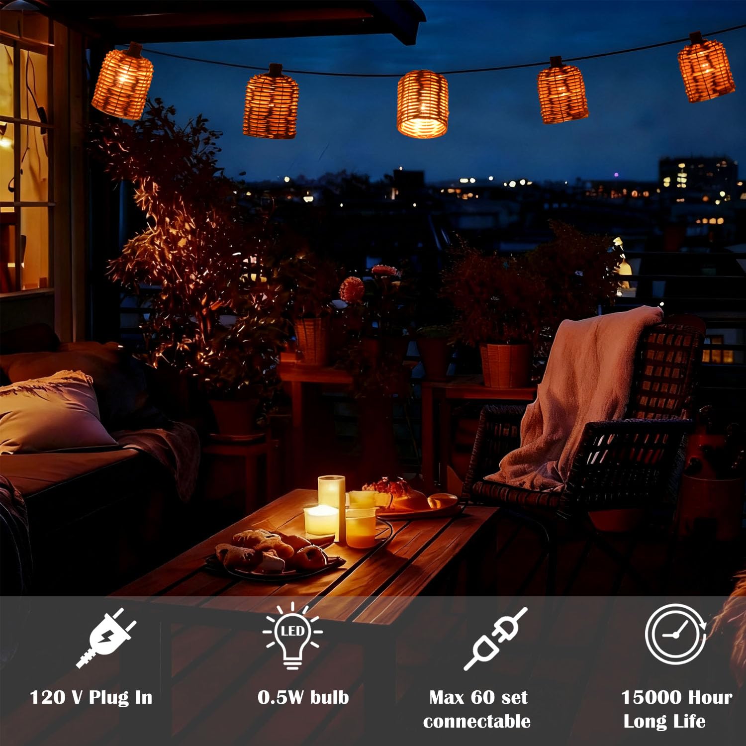 Snapklik.com : Natural Rattan String Lights, 10 Rustic Raffia Cage,13 ...