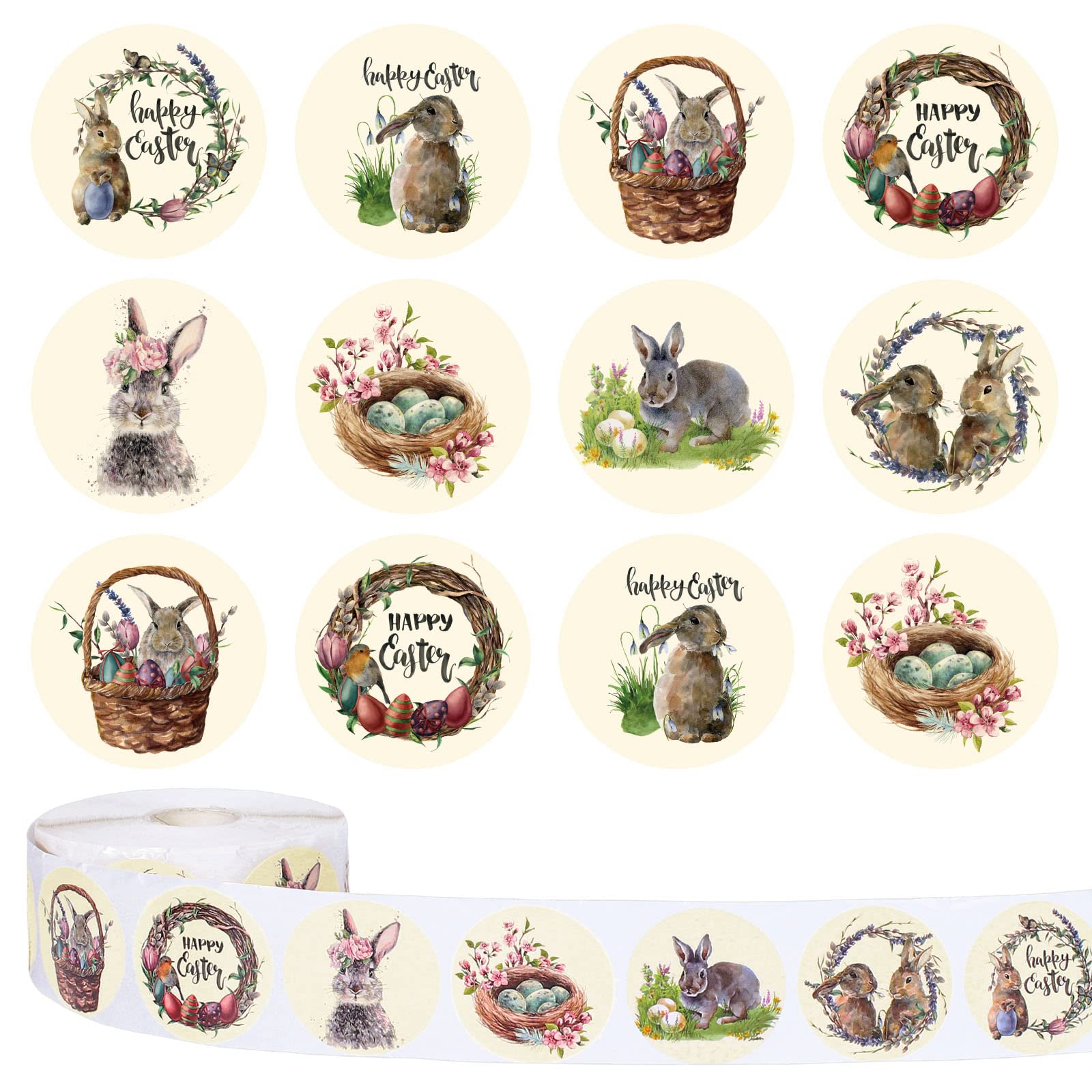 Amazon.com: Whaline 1000Pcs Easter Stickers Roll Watercolor Rustic ...