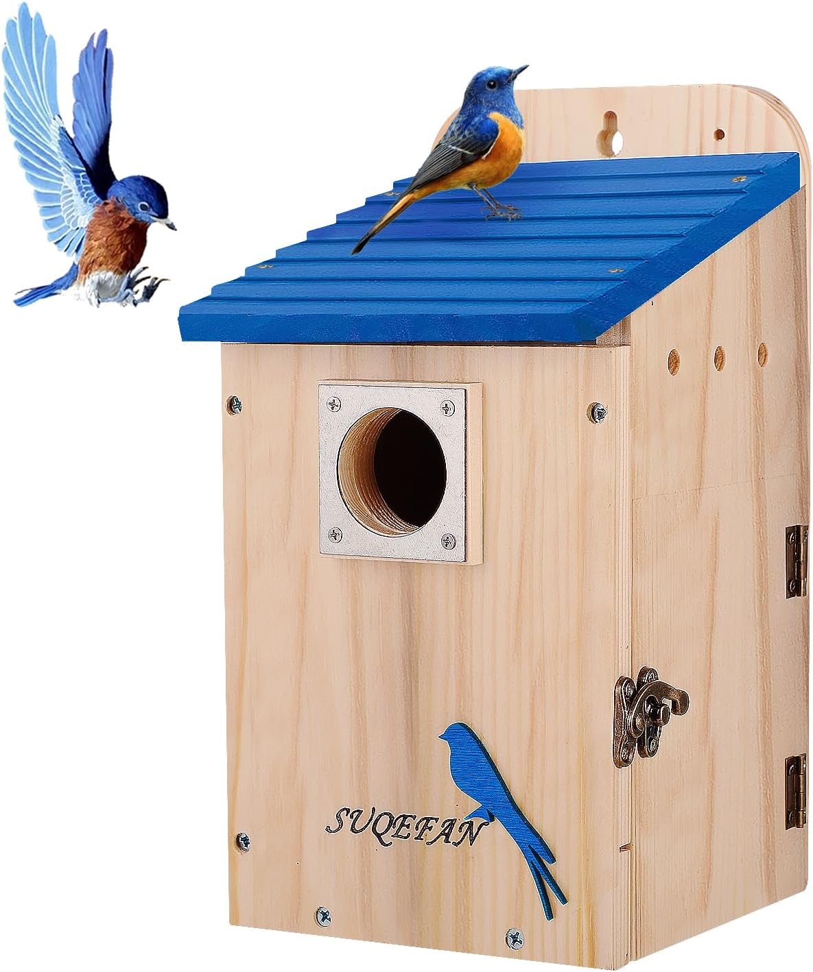 Amazon.com: SUQEFAN 11" H Hanging Wood Blue Bird House for Outside ...