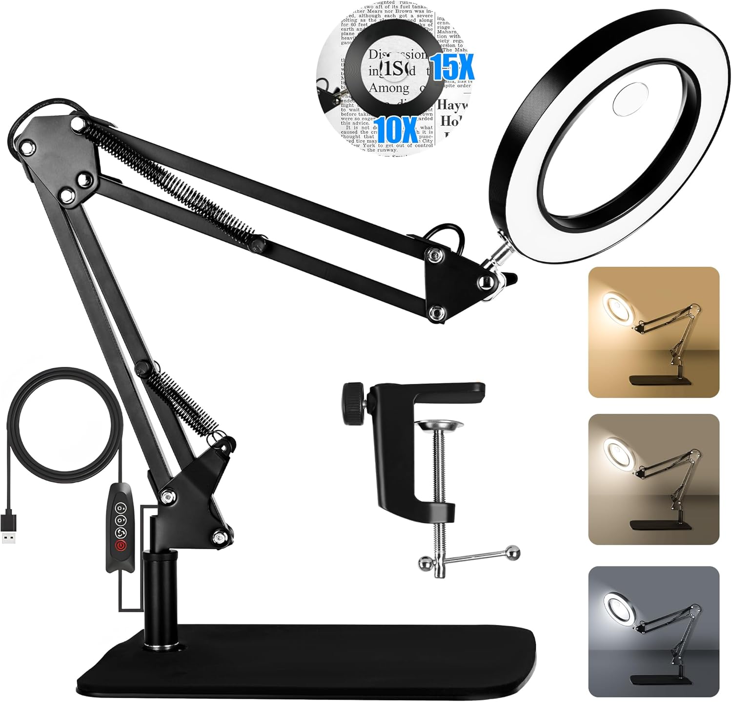 15X 10X Magnifying Glass with Light and Stand, 2 in 1 Magnifying Desk ...