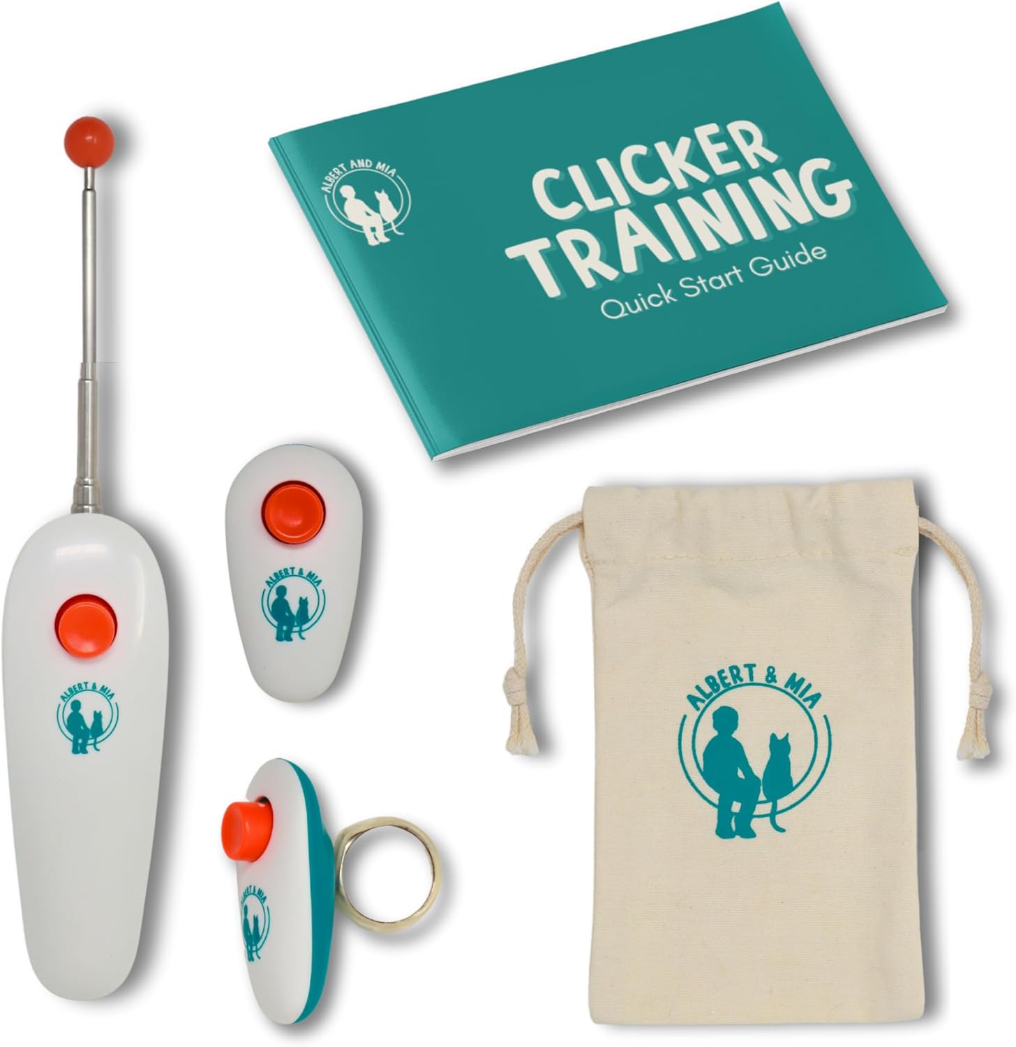 ALBERT & MIA Cat Training Kit (4 Pieces) - Quiet Clicker + Target Stick ...