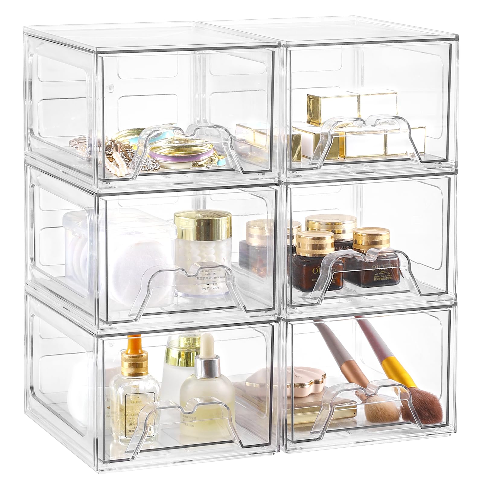 Amazon.com: Homaigie 6 Pack Stackable Storage Drawers, Acrylic Bathroom ...