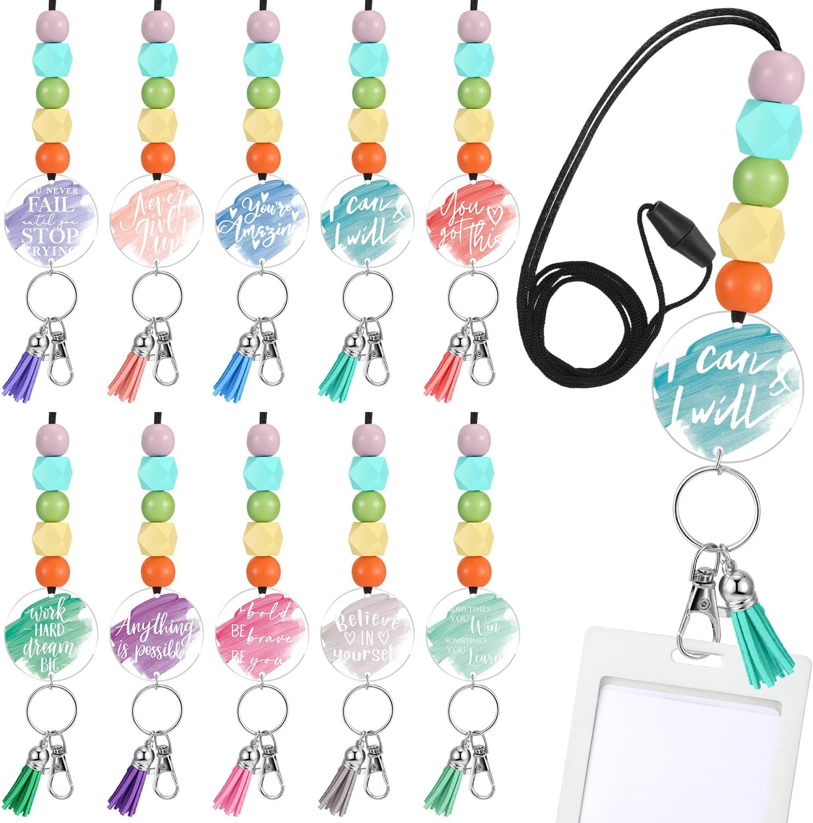 Amazon.com: Fumete 10 Pcs Teacher Lanyard Personalized Cute Beaded ...