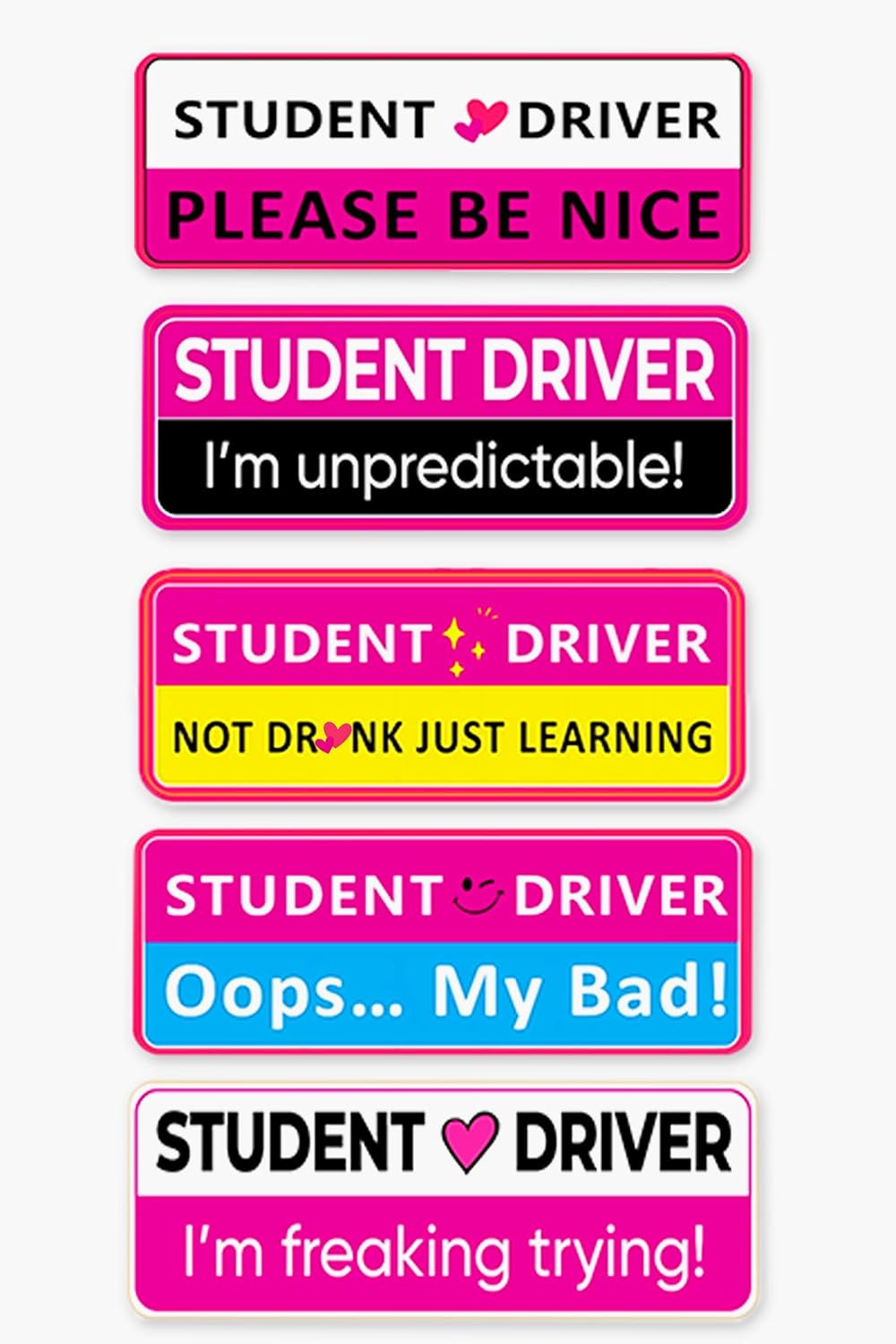 Amazon.com: 5-Pack Student Driver Magnets - 10 x 3.5 Inches Funny ...