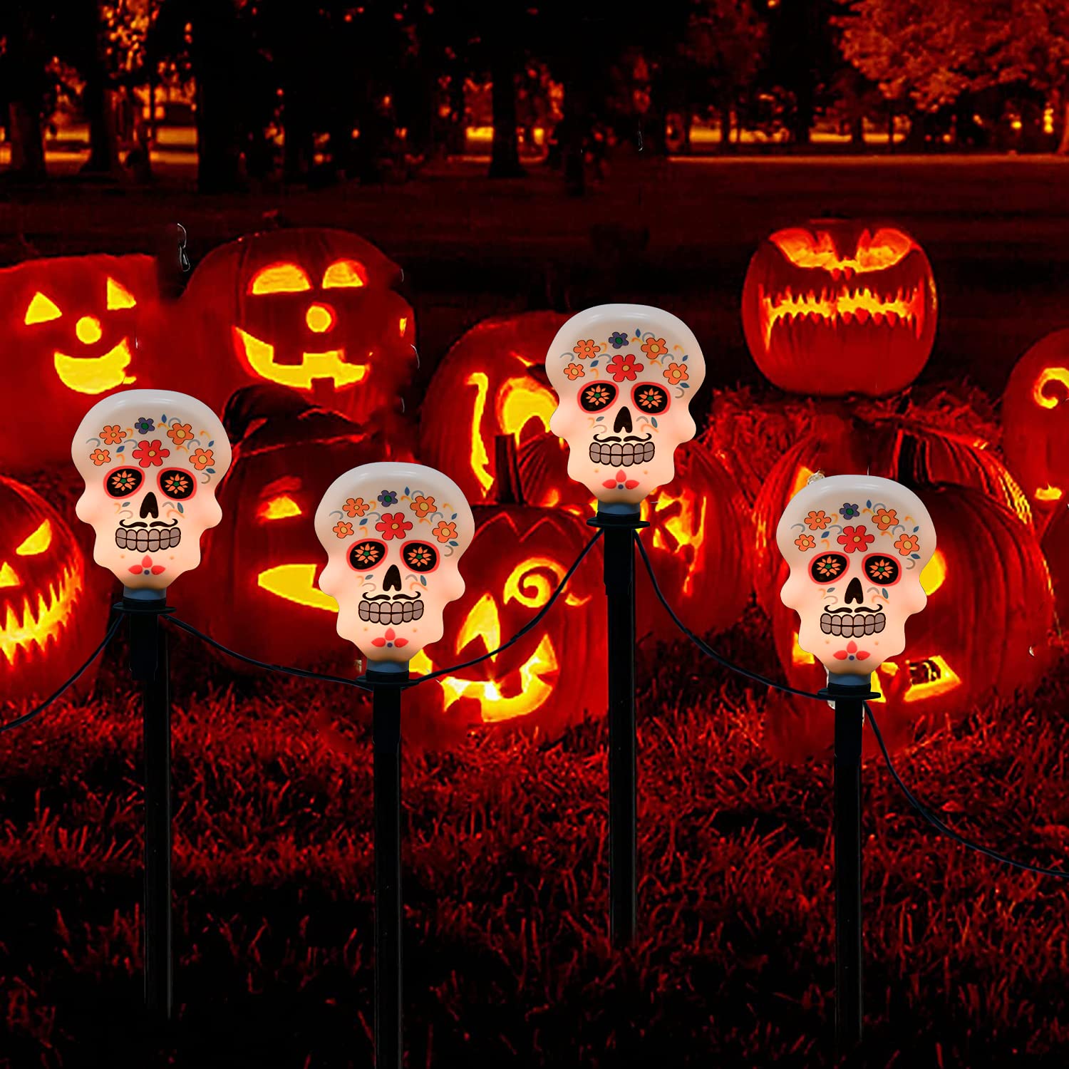 Skull Halloween Pathway Markers TOTALLY GHOUL Halloween 3 Skulls