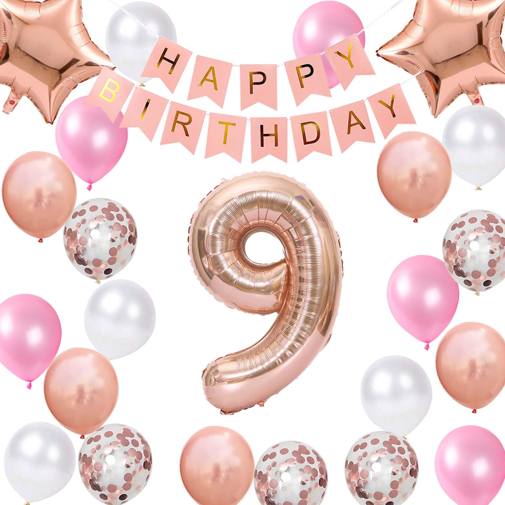 Amazon.com: 9th Birthday Decorations Rose Gold for Girls, 9th Birthday ...